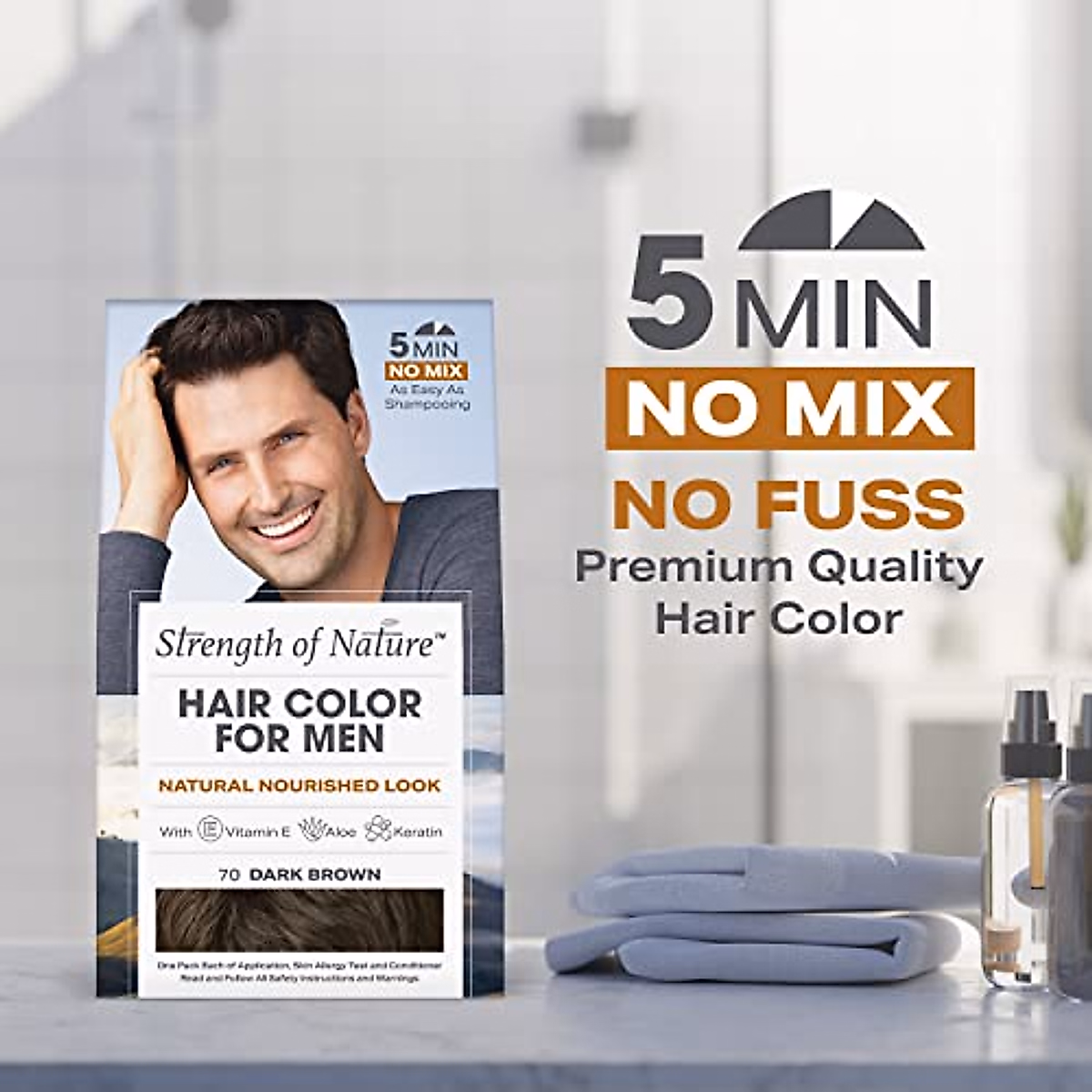 Strength of Nature No Mix Shampoo-In Permanent Hair Color for Men for Natural & Nourished Looking Color And Hair, Dark Brown