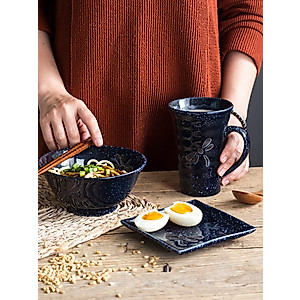 Colias Wing 14 OZ Dragonfly Pattern Design Ceramic Tea Cup Coffee Espresso Mug Travel Mug-Dark Blue