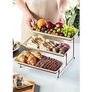 LYEOBOH 3 Tier Serving Stand and Platters Set Large Tiered with Collapsible Sturdier Rack 14 Inches Tray for Appetizer Fruit, Dessert Cupcake, White
