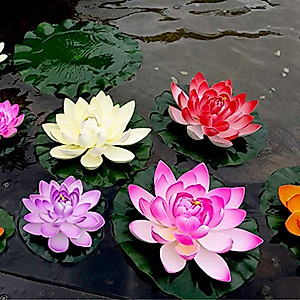ifundom 5Pcs Lily Pads for Ponds, Artificial Lotus- Water Lily Pads Leaves & Floating Foam Lotuses for Garden Fish Pond Aquarium Pool Wedding Decor