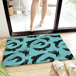 Door mat Door Mats Bath Rugs Halloween Black Crows,Soft Fluffy Plush Doormats Non Slip Carpet Teal Blue Turquoise Linen Texture,gy Fuzzy Area Throw Rug for Kitchen/Bathroom/Living Room 18x30in