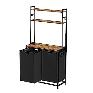 Amosic Laundry Hamper, Laundry Basket with Storage Rack, 2 Removable Laundry Sorter Bags(Capacity of 37 gallons, 140L), Pull-Out and Removable Laundry Bags, Laundry Hamper for Bathroom, Bedroom