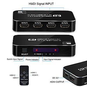 FERRISA 4K 60Hz 4x1 HDMI Switch, 4 Port Auto HDMI Switch Box with IR Remote,Support HDCP 2.2 4Kx2K 3D 1080P,4 in 1 Out HDMI Switch Switcher Selector for Xbox360/PS3/Roku/to TV Projector
