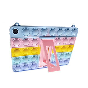 iZi Way Pop It Tablet Case for Amazon Fire HD 10 / Fire HD 10 Plus 10.1" Kids (11th Generation, 2021 Release), Fidget Toy Pop Its Push Bubble Wrap Cute Silicone Cover Stand Shoulder Strap - Rainbow