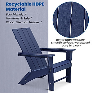 Folding Adirondack Chair Set of 2 with Table Weather Resistant Foldable Fire Pit Chairs HDPE Outdoor Adirondack Chair for Patio Front Porch Pool Garden Deck Fire Pit Outside, Navy Blue