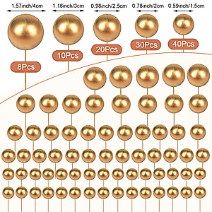 Tondiamo 108 Pcs Balls Cake Topper Balloons Cupcake Topper DIY Cake Insert Topper Foam Cake Balls Baking Decoration for Wedding Anniversary Birthday (Gold,Multi Sizes)