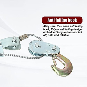 PRFFWK 4 Ton (8,800LBS) Load Capacity Heavy Duty Steel Cable Dual Gear Power Ratchet Come Along Puller Tool,2 Hook Steel Cable Puller with Dual Gears & Anti Skid Handle