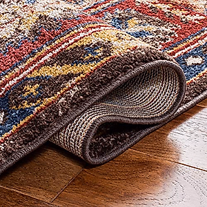 SAFAVIEH Bijar Collection 2'3" x 10' Brown / Royal BIJ621C Traditional Oriental Distressed Non-Shedding Living Room Entryway Foyer Hallway Bedroom Runner Rug