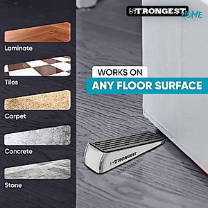 Strongest Door Stopper, Heavy Duty Door Stop Wedge Made of Premium Quality Zinc and Rubber Suits Any Door, Any Floor. Set of 2 Plus Bonus Self Adhesive Wall Protectors