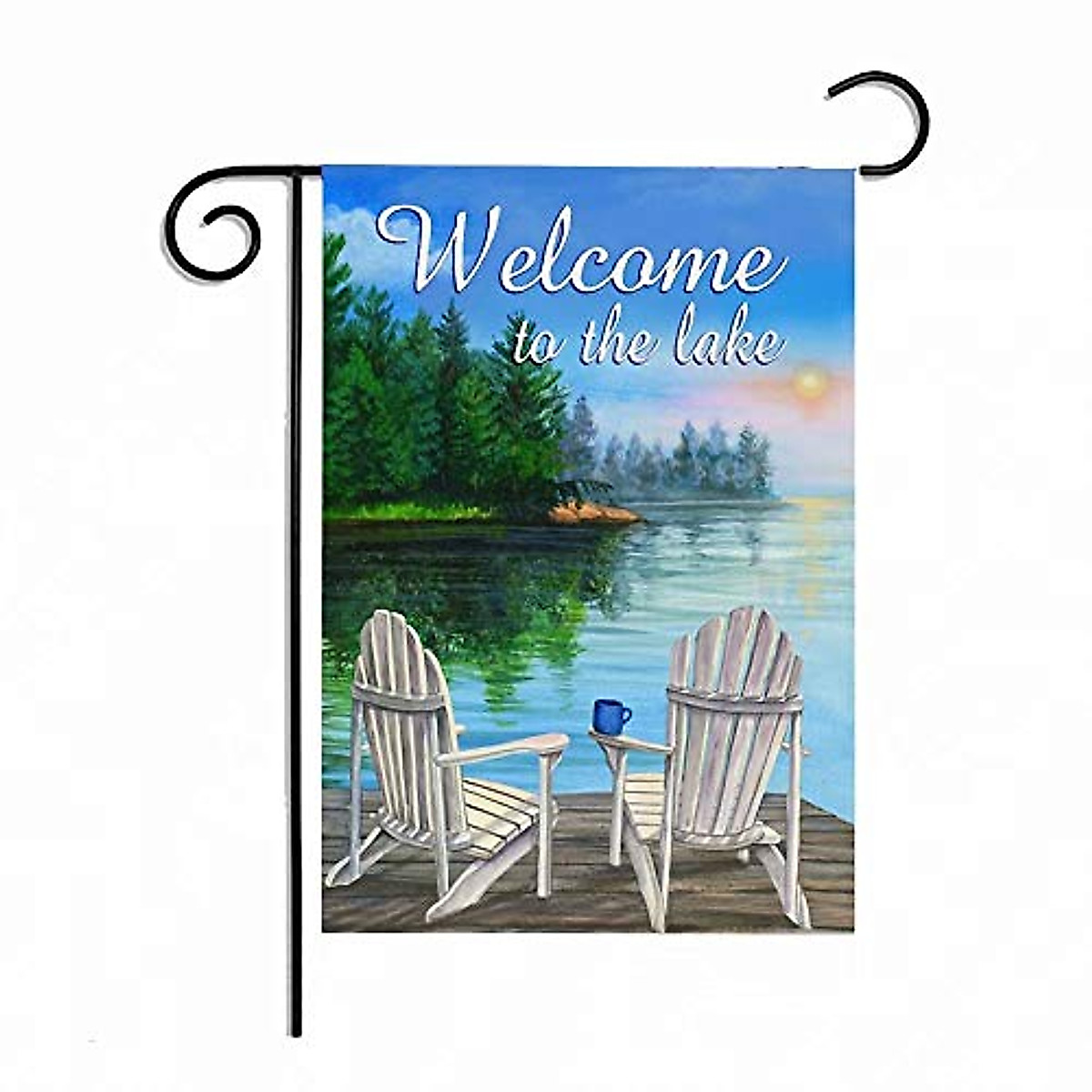 ATOLY Welcome to The Lake Chair Garden Flag Yard Flag Vertical Double Sided Burlap Garden Flag for Farmhouse Yard Outdoor Decor 12 x 18 Inch