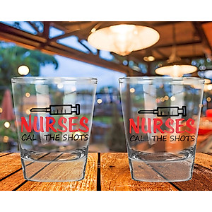 AW Fashions Nurses Call The Shots - Funny Nurse Party Favor Gift - 2 Pack Round Set of Shot Glass