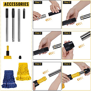 Almcmy Commercial Mop, Looped-End String Wet Mop with 2 Mop Head Replacement, Heavy Duty Mop Floor Mop with 55" Stainless Steel Handle & Jaw Clamp, Industrial Dust for Floor Cleaning