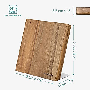 Navaris Wooden Magnetic Knife Holder - Universal Wood Magnetic Block & Organizer for Knives, Scissors, Utensils - Acacia, 9.1" x 8.9"