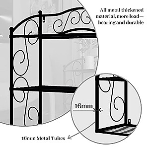 YADOOLIFE Metal Wire Wall Shelf Unit, 3-Tier Wall Mounted Floating Shelves with Liners, Hanging/Standing Storage Shelving Rack for Pantry Bathroom Office Home Organization (Black)