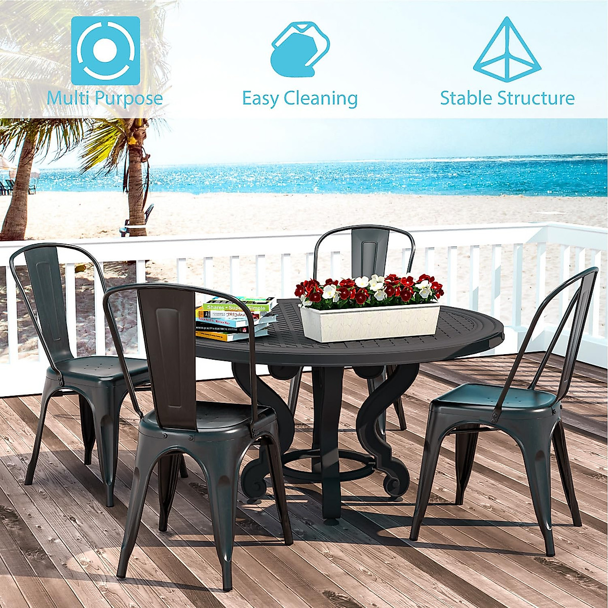 VOLIX Metal Patio Chairs-Outdoor Chairs Set of 4, Dining Chairs Kitchen Metal Chairs, Height Restaurant Chair Metal Stackable Chair Side Bar Chairs, 500LBS Weight Capacity