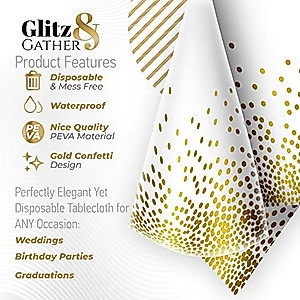 Glitz&Gather Heavy Duty Plastic Table Cloth For Parties Disposable 4 Pack, 54''x108'' for Rectangle Table |Decorative Durable,Waterproof & Wrinkleless Gold TableCloth |Plastic Table Cover For Weddings