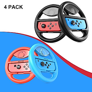momen Switch Steering Wheel for Switch Controllers, Switch Racing Wheel Handle Kit for Joy-Con Controllers 4 Pack Perfect for Switch Rracing Game (Black, Blue, Red)