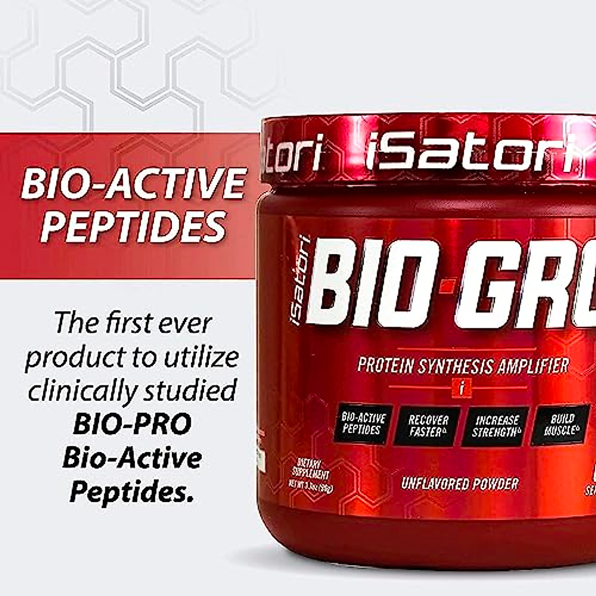 iSatori Bio-GRO Protein Synthesis Amplifier - Build Lean Muscle, Speed Recovery and Increase Strength - Bio-Active Proline-Rich Peptides Post Workout Muscle Builder - Unflavored (60 Servings)