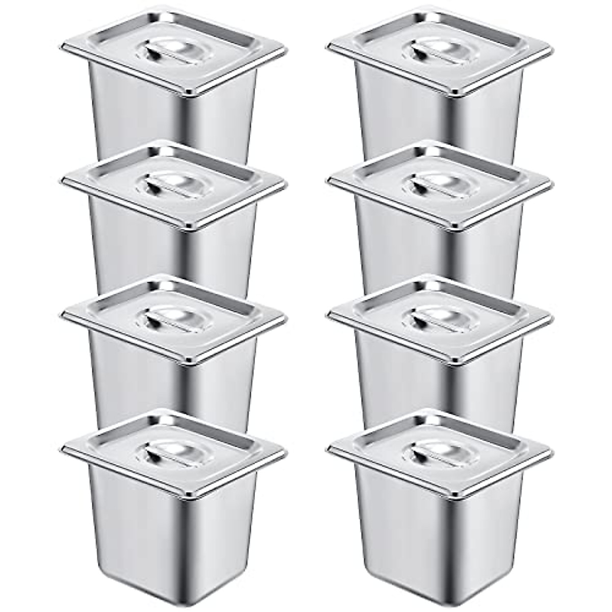 8 Pack Stainless Steam Hotel Pan 6 Deep Steam Table Pan with Lid 0.8 mm Thick Stainless Steel Steam Pan Restaurant Anti Clogging Steamer for Party, Restaurant, Hotel (1/6 Size)