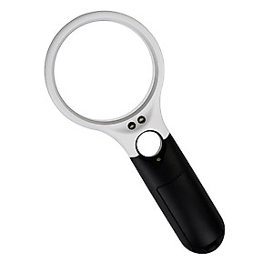obmwang 3 LED Light 3X 45x Handheld Magnifier Illuminated Reading Magnifying Glass Lens Jewelry Loupe Ideal for Reading, Crafts, Hobby, Black and White Stitching