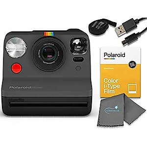 Polaroid Now I-Type Instant Film Camera - Black Bundle with a Color i-Type Film Pack (8 Instant Photos) and a Lumintrail Cleaning Cloth