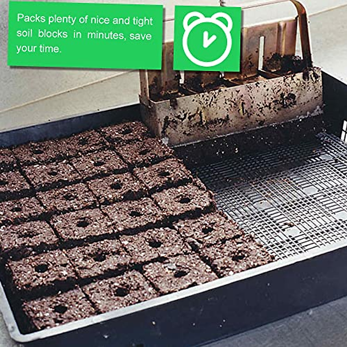 Irfora Handheld Soil Blocker 2-Inch Soil Block Maker Soil Blocking Tool with Dibbles Dibbers for Garden Prep