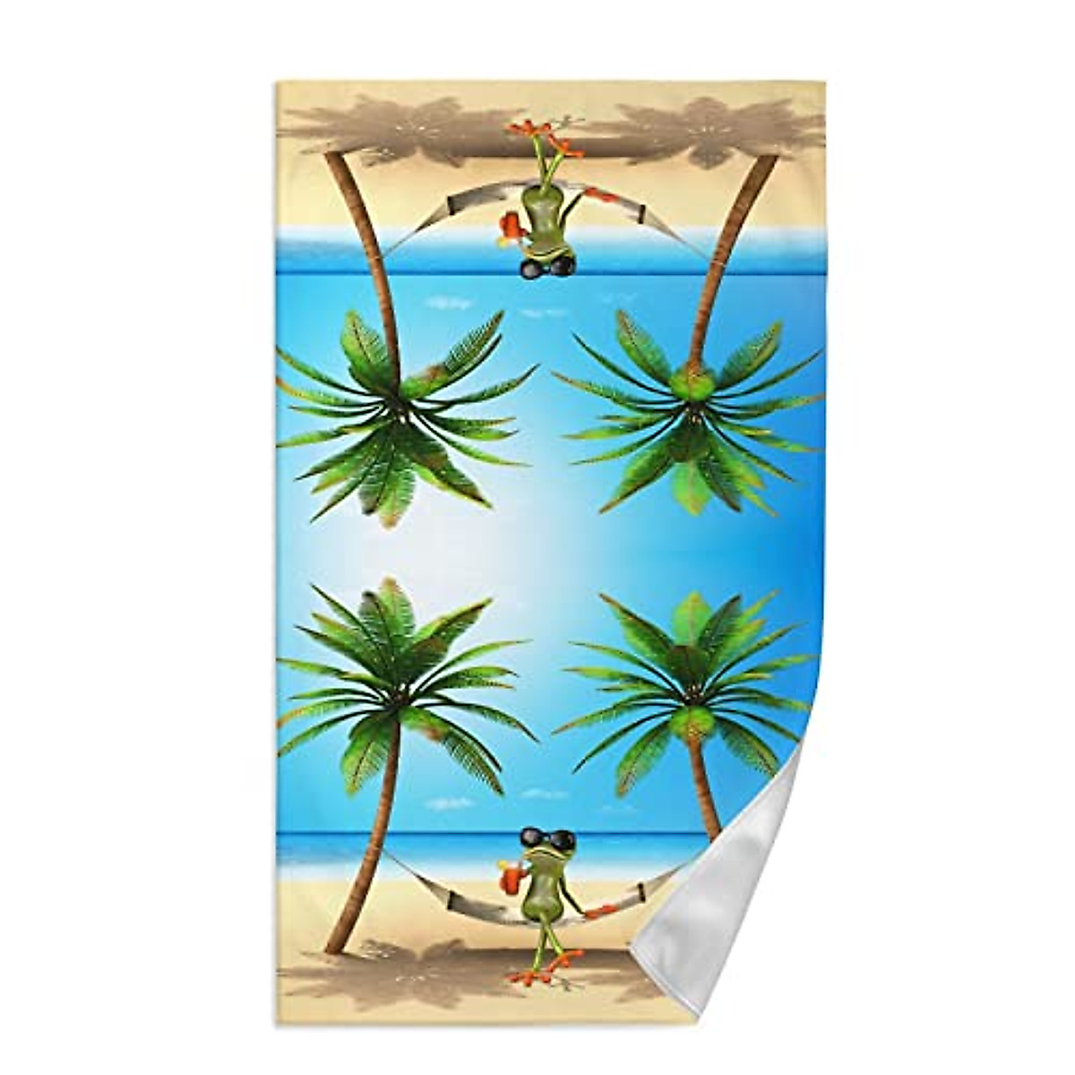 VunKo Summer Green Frog Kitchen Microfiber Hair Hand Dish Towel Home Soft Highly Absorbent Decorative Dishcloth for Bathroom Beach Hotel Gym Spa Yoga 16 x 28 in