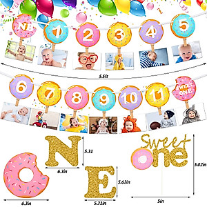 Donut 1st Birthday Party Decorations Donut Photo Banner Sweet One High Chair Banner and Cake Topper Monthly Milestone Photo Props for Donut First Birthday Decoration Supplies