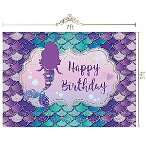 Maijoeyy 7x5ft Mermaid Birthday Backdrop Glitter Blue Purple Mermaid Scales Photography Background Under The Sea Mermaid Princess Birthday Party Banner Decorations
