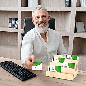 4 Tier 7.7" x 4.5" x 5" Wood Business Card Holder Display Business Card Display Rack Business Card Stand Business Card Organizer Multiple Business Card Holder Case Gift Card Display for Office Desk