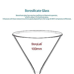 stonylab 1-Pack Glass Funnel, Heavy Wall Borosilicate Glass Funnel, 100mm Diameter and 100mm Stem Length