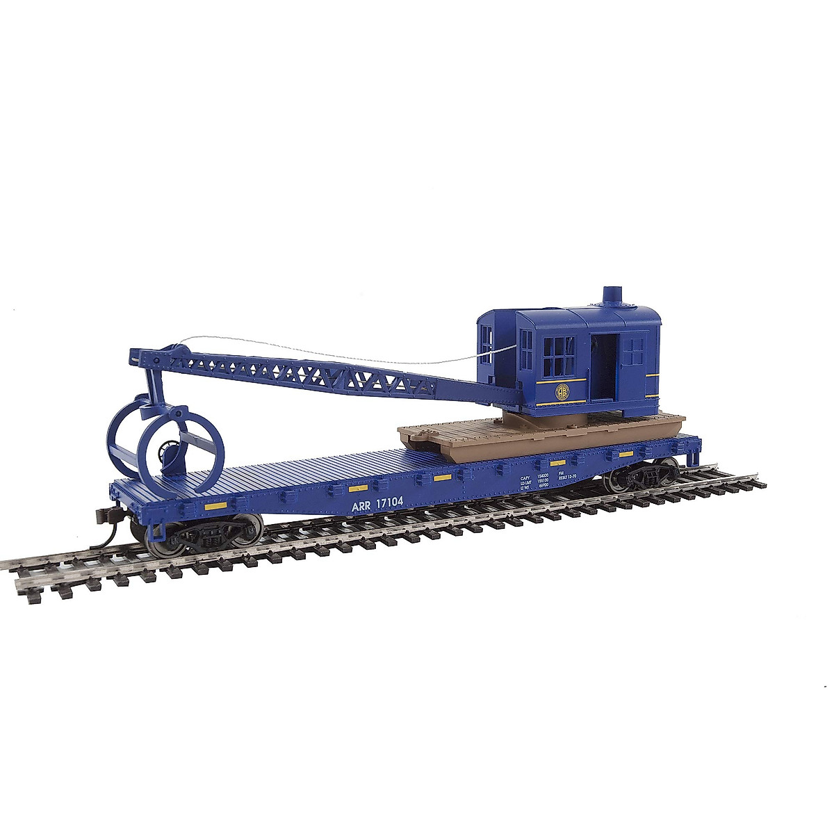 Walthers Trainline HO Scale Model Flatcar with Logging Crane - Alaska Railroad 17104, Blue