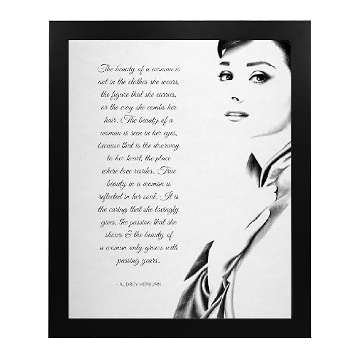 The Beauty of a Woman-Audrey Hepburn Inspirational Quotes Wall Art. Motivational Typographic Poster with Silhouette Image Ideal For Home Decor, Office Decor & Salon Decor, Unframed-8x10"