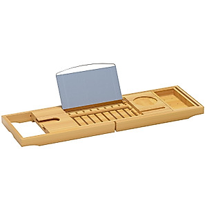 Sen Yi Bao Luxury Bathtub Caddy Tray，Bamboo Bathtub Tray Caddy - Wood Bath Tray Expandable，Can be Placed Book and Integrated Tablet Smartphone and Wine Holder - Gift Idea for Loved Ones