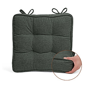 Focuprodu Chair Cushions. 18x18 Inch Thick Soft Chenille Fabric for Patio Chair Cushion. Double-sided Use with Ties for Office/Dining Room/Window (Dark Gray)