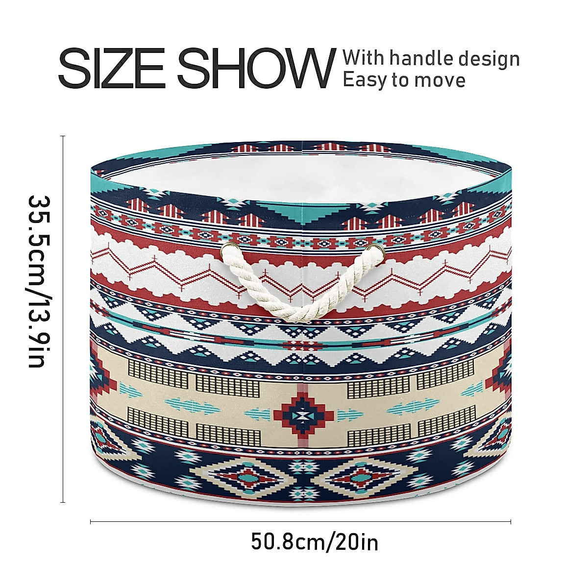 WELLDAY Cotton Rope Basket Vintage Aztec Navajo Baby Laundry Basket for Blankets Toys Storage Basket