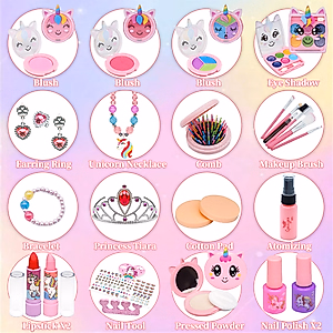 Aimidola Kids Makeup Kit for Girl - Washable Non Toxic Kid Make Up Toys, Little Girls Play Makeup Set, Kids Toy for Toddlers Children Princess, Christmas Birthday Gift for 4 5 6 7 8 9 10 Year Old Girl