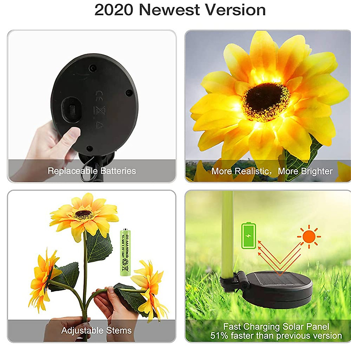 ZHUANYIYI 2 Pieces, Outdoor Solar Landscape Lights, Sunflower Lawn Lights in The Courtyard, Water-Proof Decorative Lights for Home Garden Pavement