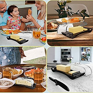 PAIKIUU Butter Dish with Lid and Knife - BPA-Free Plastic Butter Container for Countertop - Easy Grip Handles -Dishwasher, and Freezer Safe - Perfect for East and West Coast Butter - Black