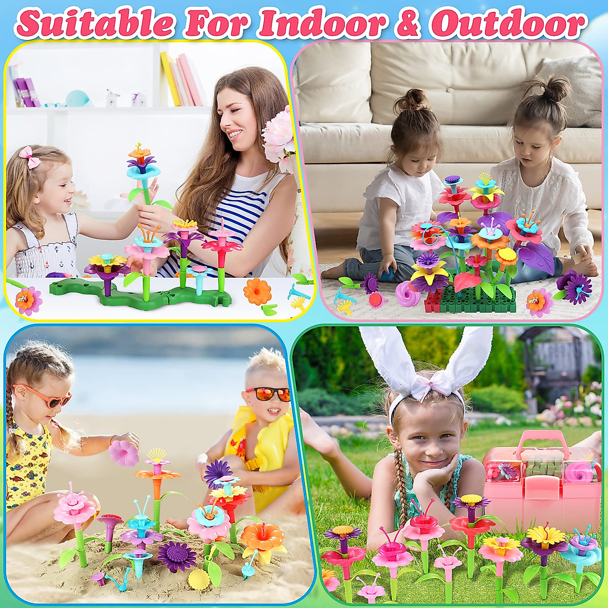 Soinsfac Flower Garden Building Toys, Updated 166pcs Educational Toys for 3-6 Year Old Toddler Toys for Girls Boys Gifts, Kids Gardening Set Learning Game Toys Activity Stem Toys Gifts for Birthday