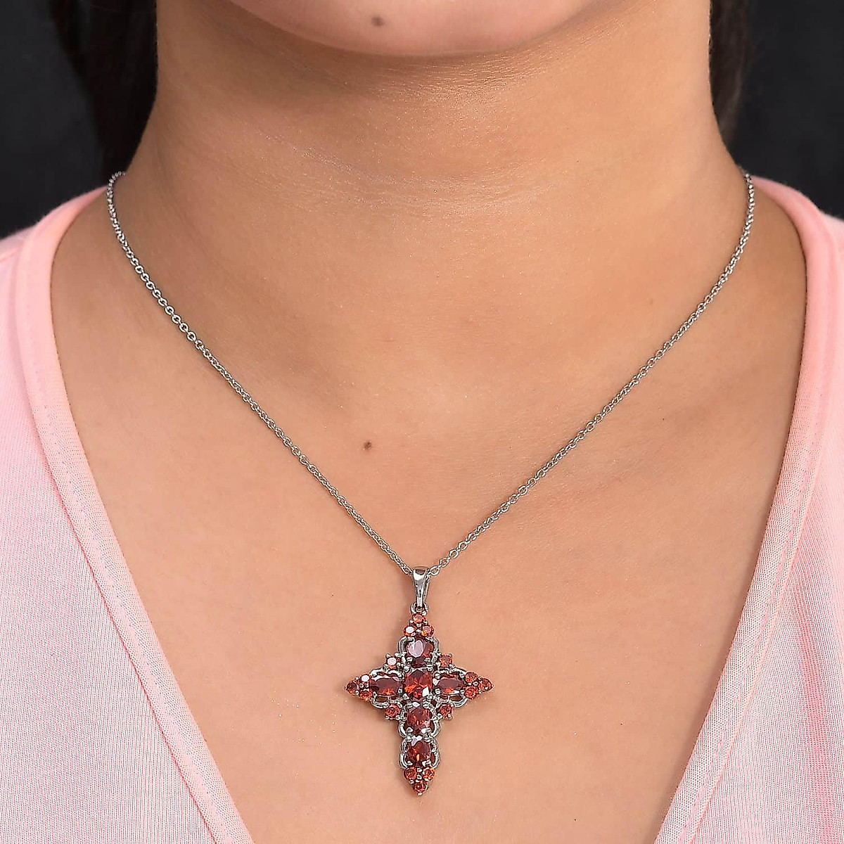 Shop LC Red Cubic Zirconia Cross Pendant Necklace for Women Catholic Jewelry Religious Christian Gifts for Women for Her Stainless Steel Size 20" Ct 3.6 Birthday Gifts