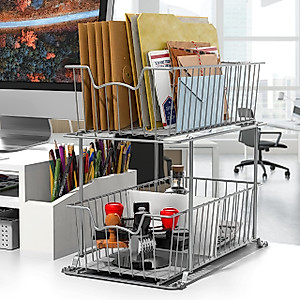 Simple Houseware 2 Tier Cabinet Wire Basket Drawer Organizer, Grey