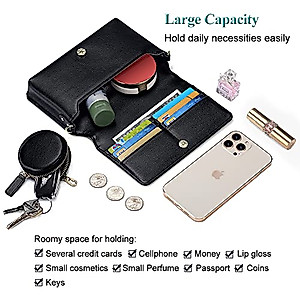 Peacocktion Small Crossbody Cell Phone Purse for Women, Shoulder Side Handbags with Coin Purse Pouch 2 Size Bags, Black