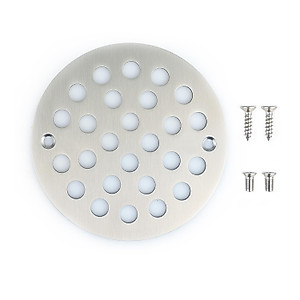 Poyde 4 Inch Screw-in Round Shower Drain Cover Replacement Floor Drainer with Screws (Brushed Nickel)
