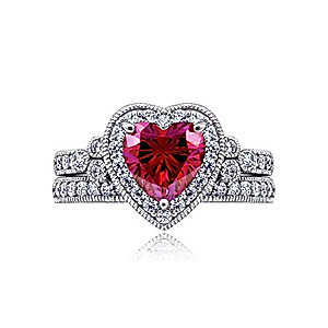Amazon Essentials Platinum-Plated Sterling Silver Infinite Elements Cubic Zirconia Fancy Pink Heart Antique Ring, Size 7, (previously Amazon Collection)