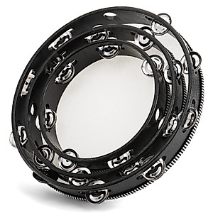 Foraineam 3 Pieces Wood Handheld Tambourines, 12 Inch 10 Inch 8 Inch Black Wooden Tambourine Drum Metal Jingles Musical Educational Percussion Instrument for Concert, Church, Party