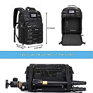 MOSISO Camera Backpack, DSLR/SLR/Mirrorless Photography Tactical Camera Bag Case with Tripod Holder & 15-16 inch Laptop Compartment & USA Flag Compatible with Canon/Nikon/Sony, Night Camouflage