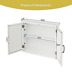 LOKO 2-Door Bathroom Mirror Cabinet, 2-Tier Medicine Cabinet Storage Organizer with Double Doors, Bathroom Wall Cabinet with Mirror, 23.5 x 5.5 x 19.5 inches