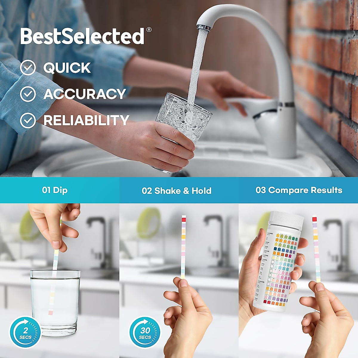 Drinking Water Test Kit Strips: Drinking Water Test Kit - Home Water Testing Kits for Well Tap - Well Water Testing Strips 16 in 1 and 100 Strips for Lead Hardness pH Iron Copper Chlorine and More