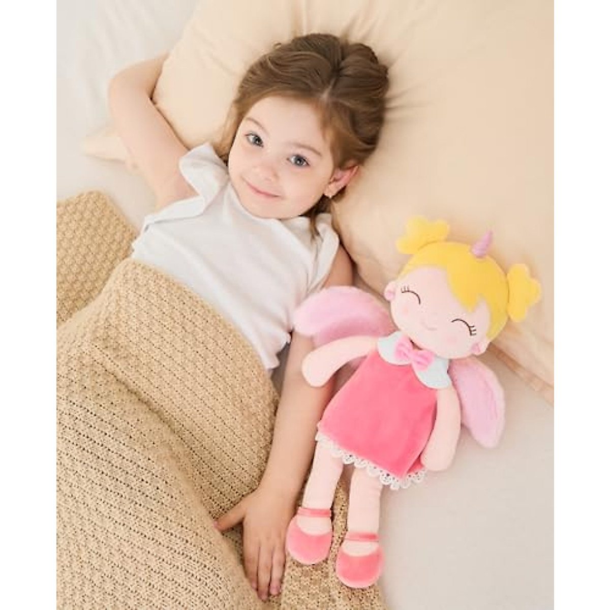 GAGAKU Soft Baby Doll Plush Unicorn Girl Angle with Wings 17” Cute Plush Baby Toys for Baby and Toddler - Pink